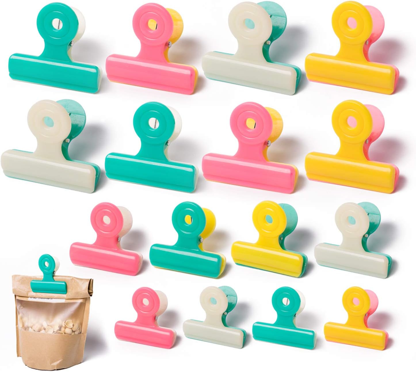 16 Pack Plastic Chip Bag Clips, Assorted Sizes and Colors Bag Sealing ...