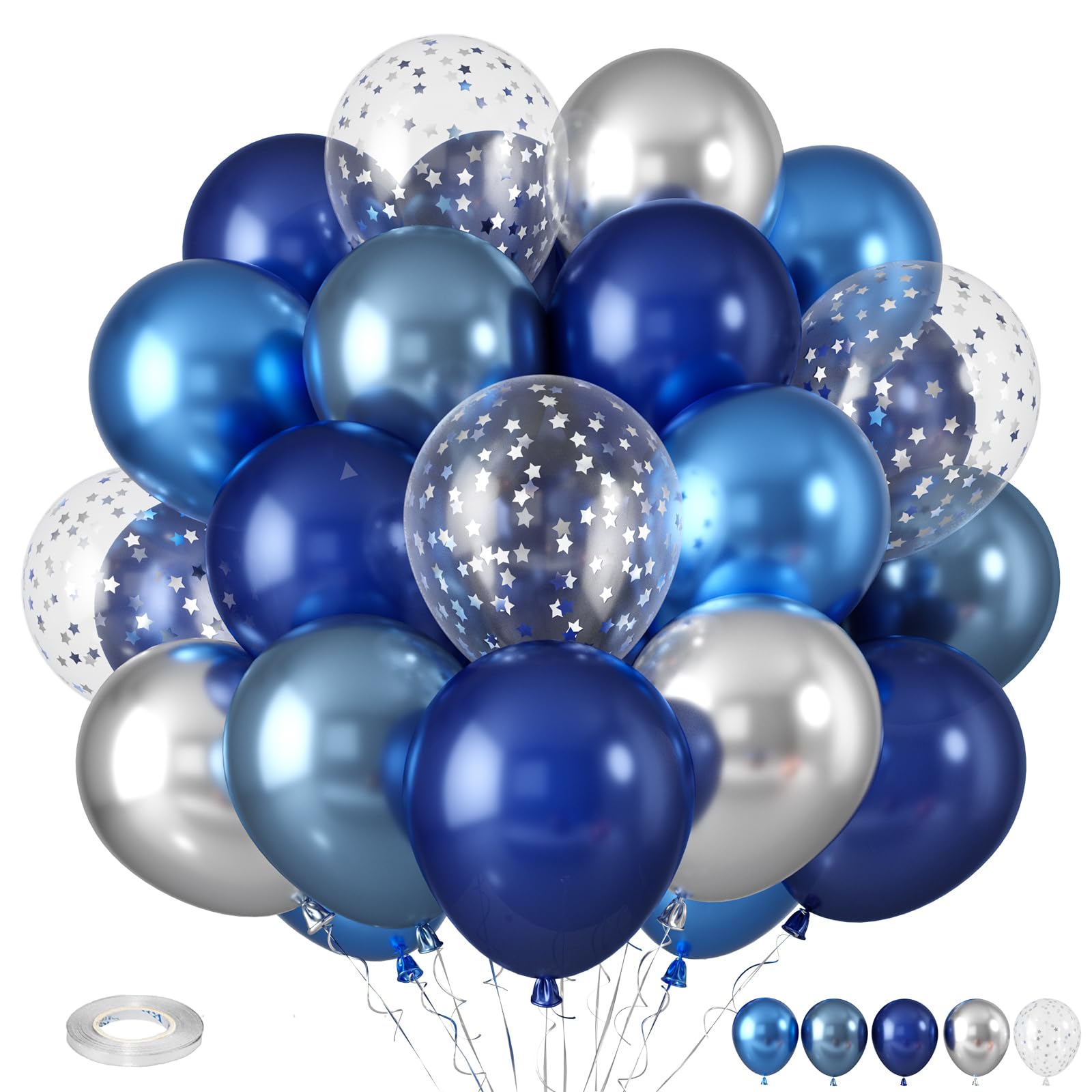 Blue Silver Balloons, Pearl Navy Blue Balloons Metallic light Blue and ...