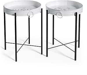 Amazon.com: Barnyard Designs Round Tray Side Tables with Removable Tray, Small Metal End Table ...