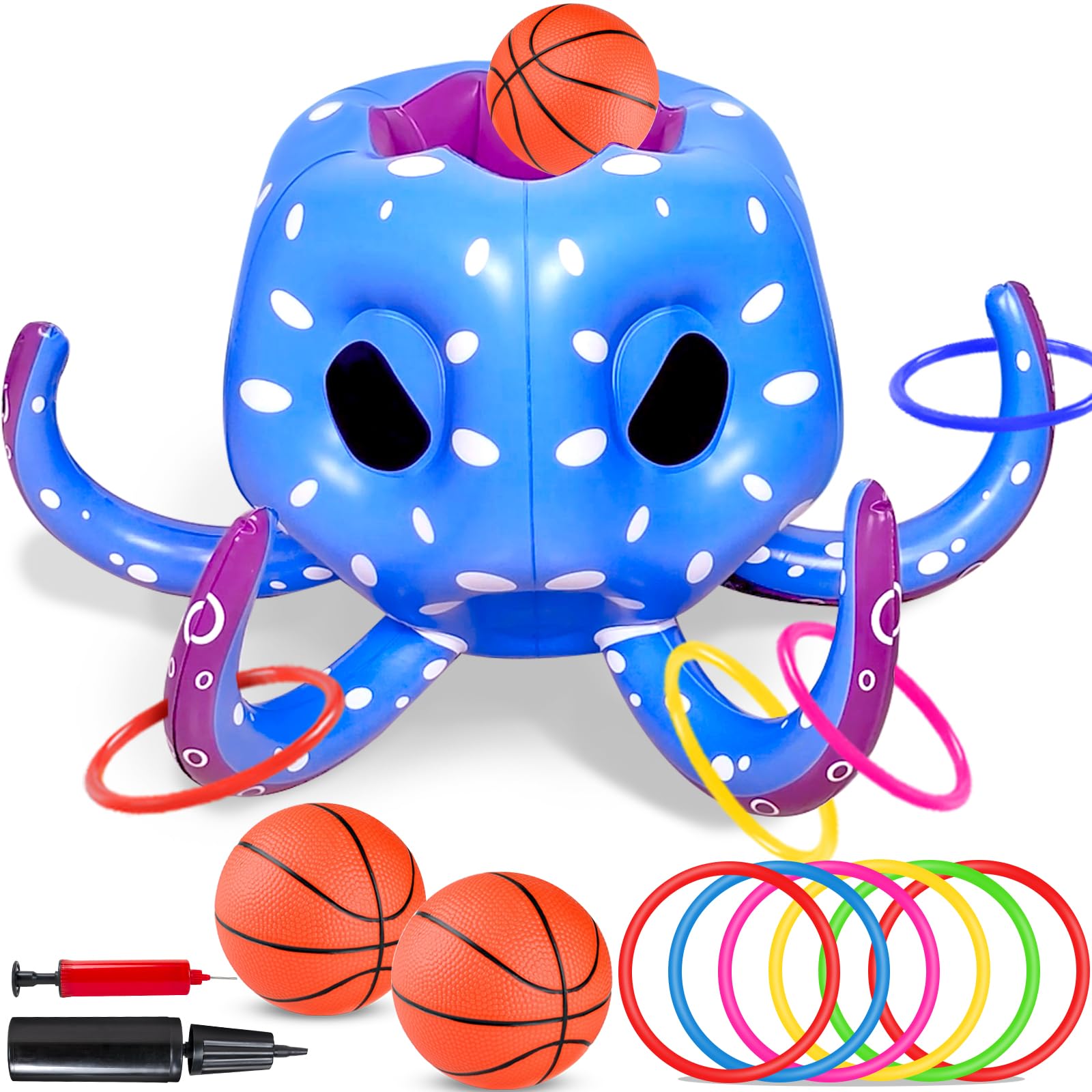 Hymaz Inflatable Octopus Basketball Hoop Toys, Swimming Pool Water Play ...