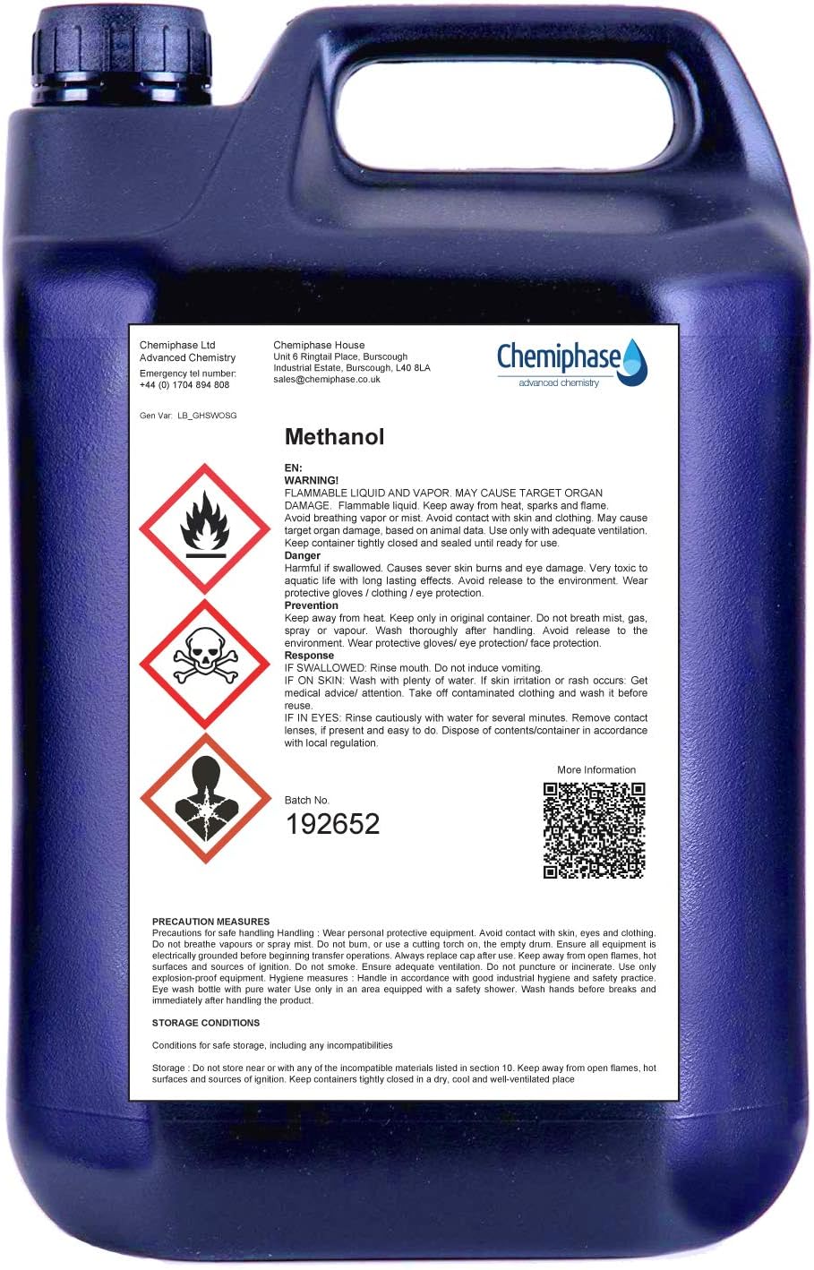 Chemiphase Methanol - 99.85% Purity - Virgin Grade 5 Litres: Amazon.co ...