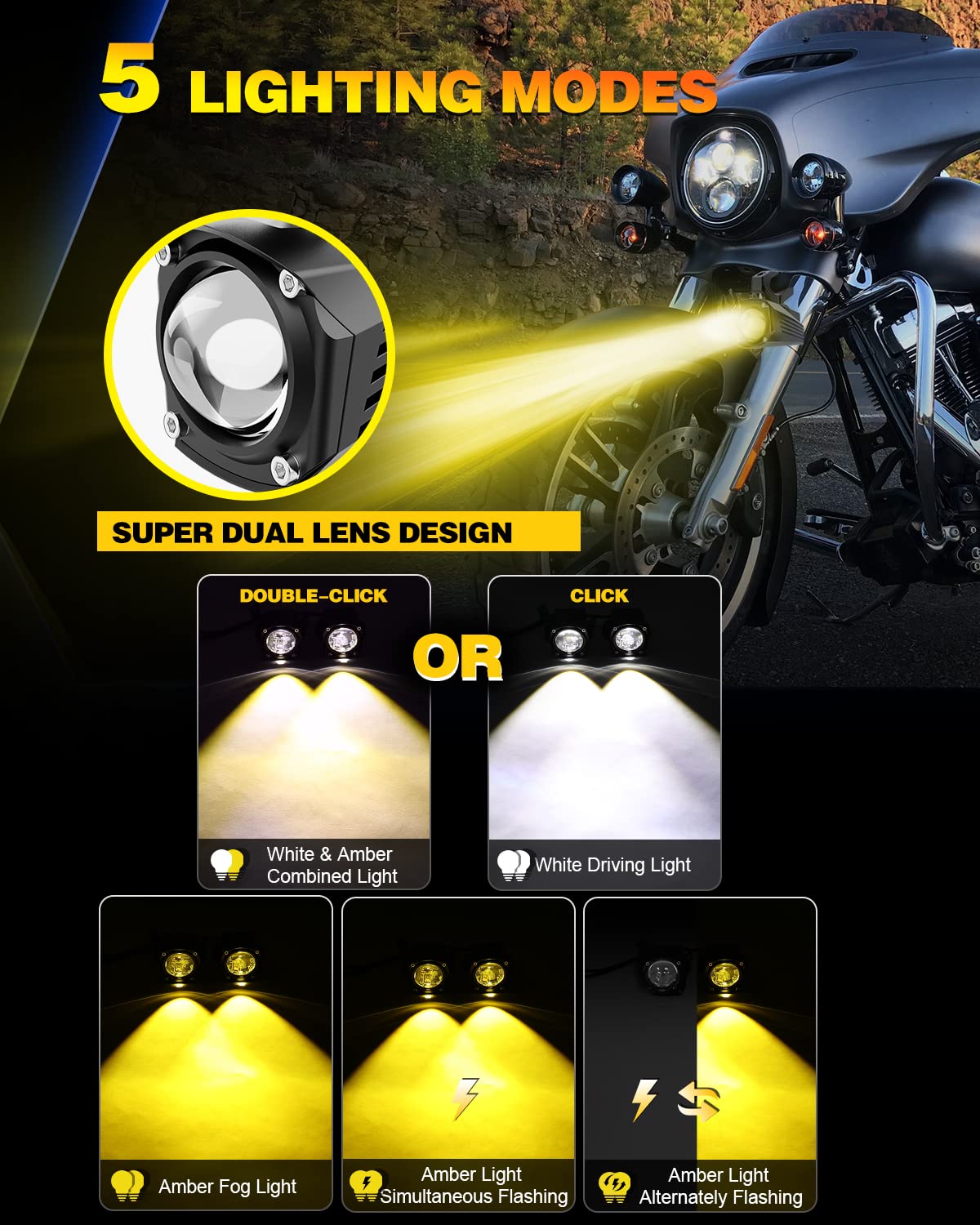 Mua BraveWAY 120W LED Motorcycle Fog Lights Dual Color with Strobe ...