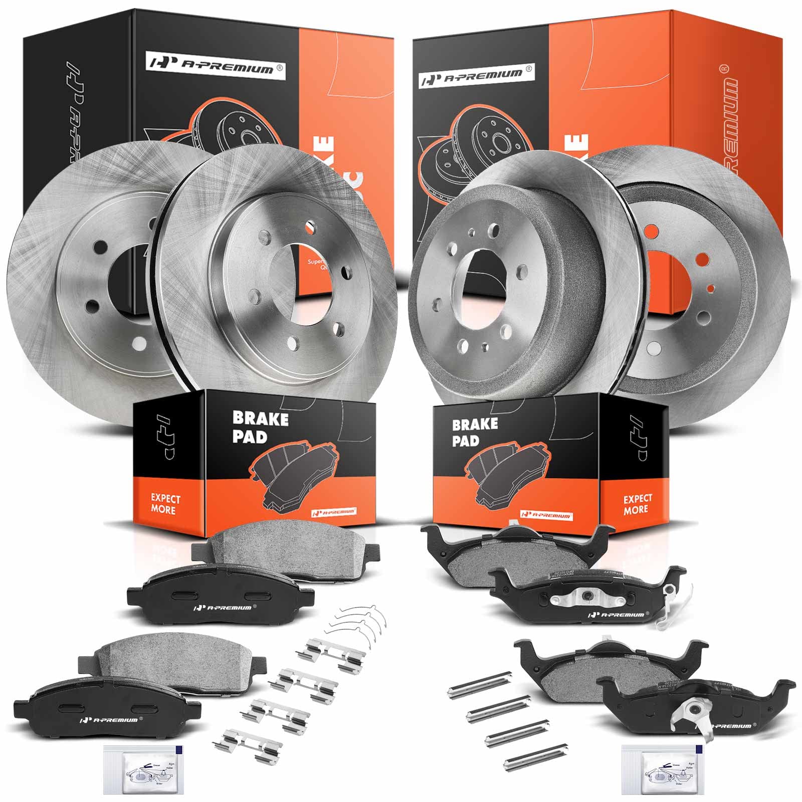 A-Premium Front and Rear Vented Disc Brake Rotors + Ceramic Pads Kit ...