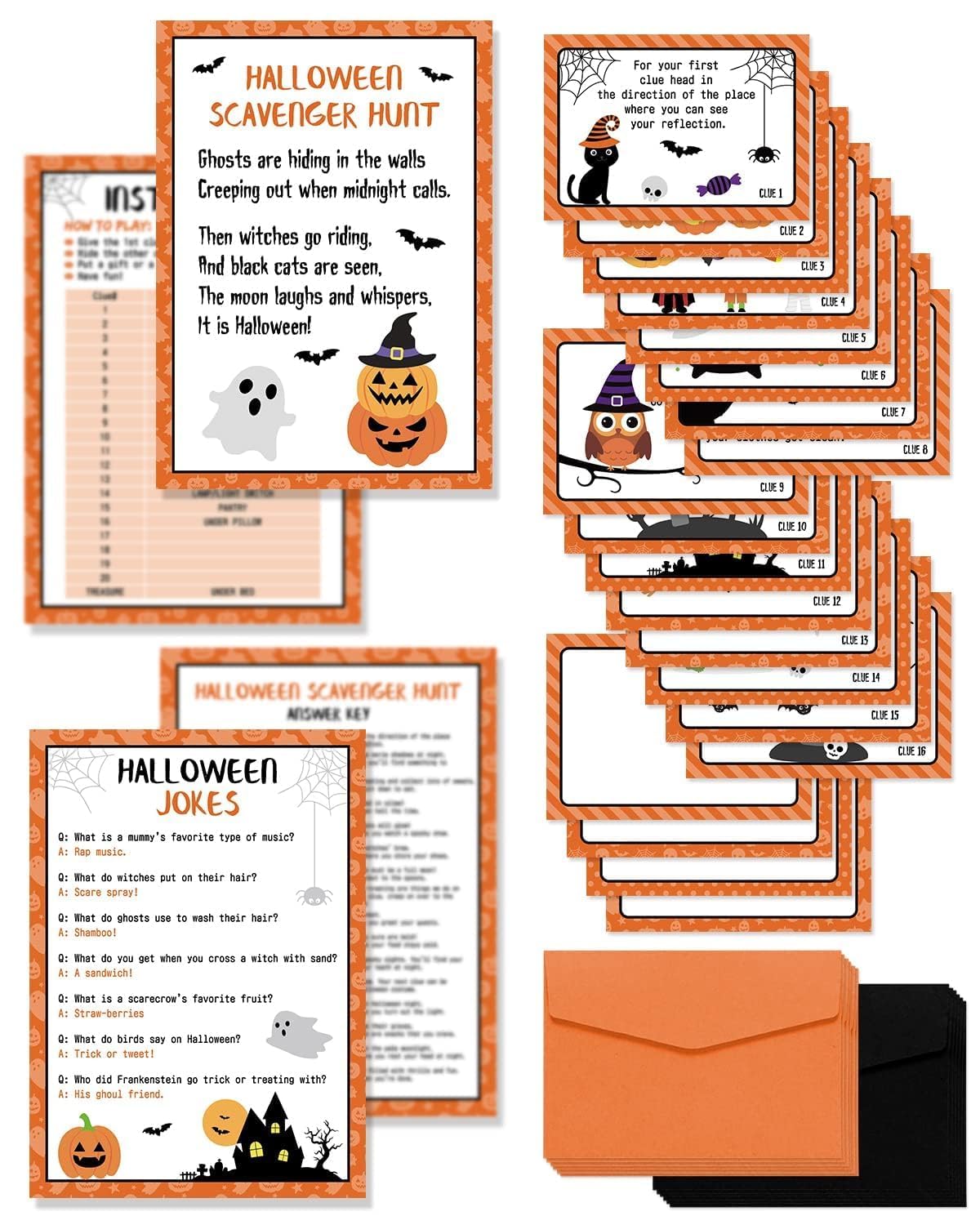 Sinasasspel Halloween Scavenger Hunt Clues Cards, Halloween Scavenger ...