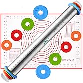 Amazon.com: Rolling Pin and Pastry Baking Mat Set, Rolling Pins with ...