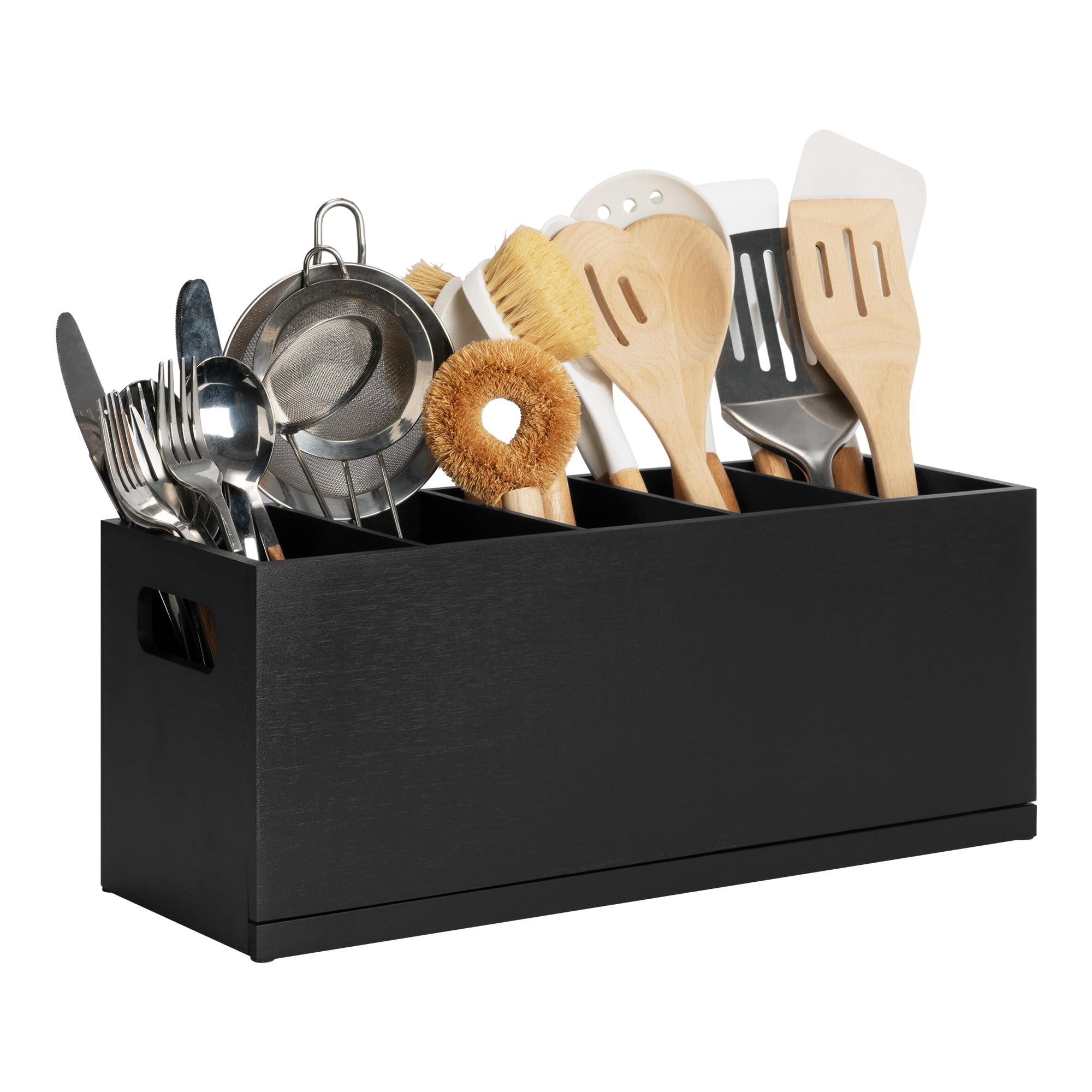 StorageWorks Kitchen Utensil Holder, 5 Compartments Bamboo Utensil ...