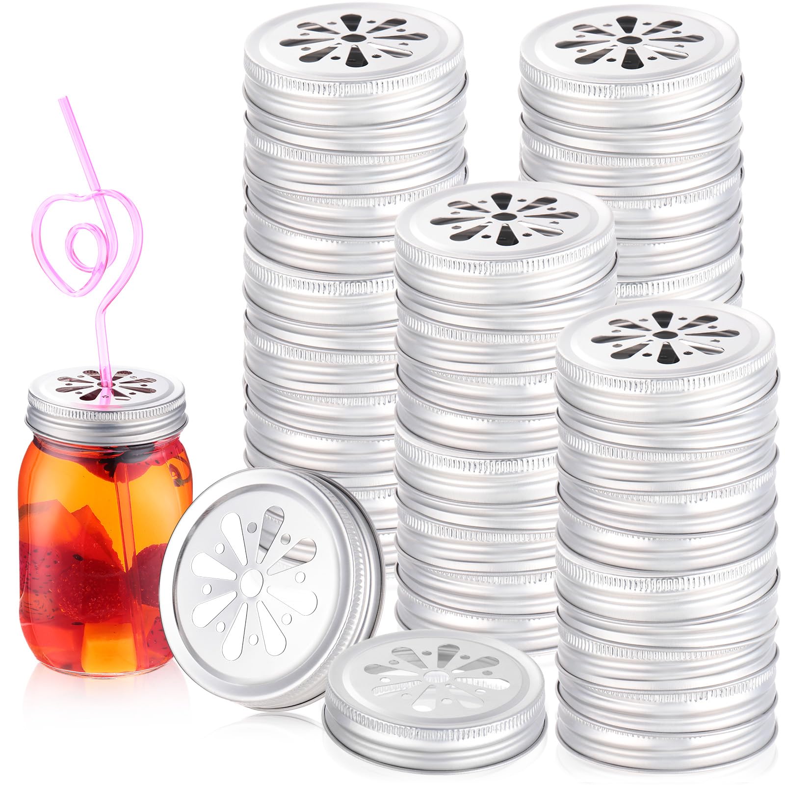 Patelai 100 Pcs Masons Jar Lids with Holes, Regular Daisy Flower Cut ...