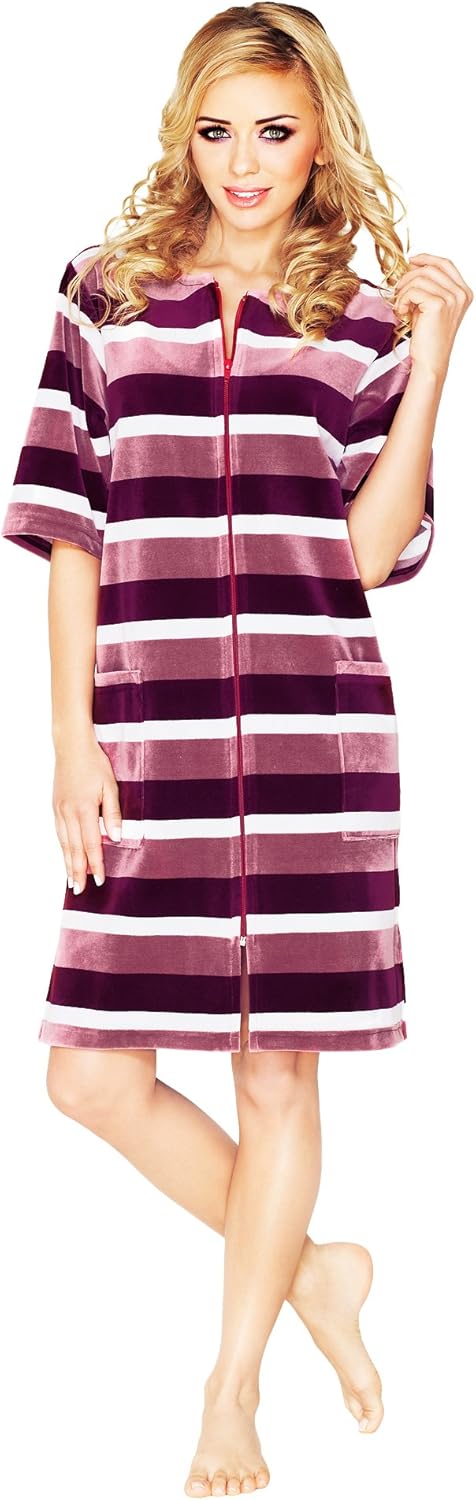 Wanmar Company Womens Short Sleeved Knee Length Lightweight Zip Up ...