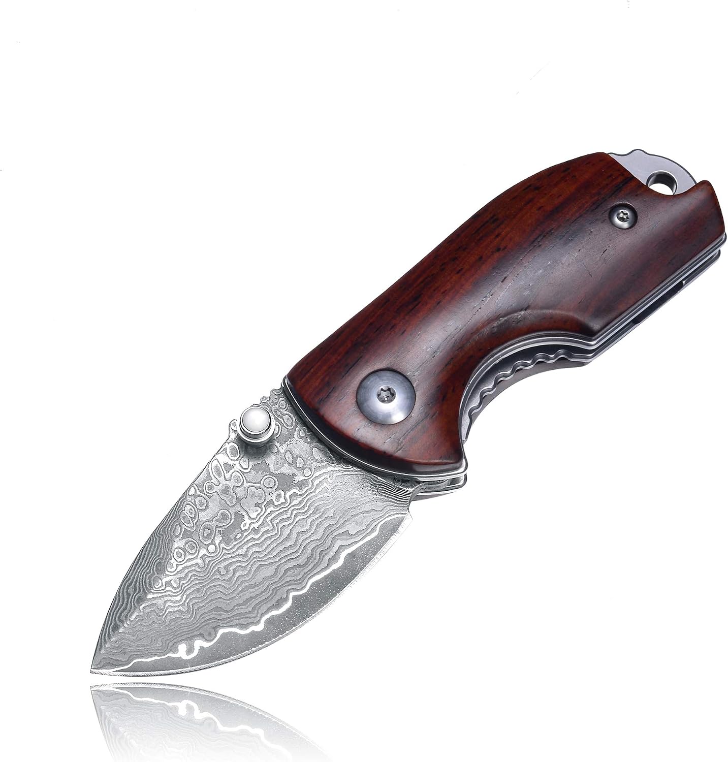 KUBEY Damast Klappmesser mit Holzgriff, Jagd Camping Taschenmesser ...