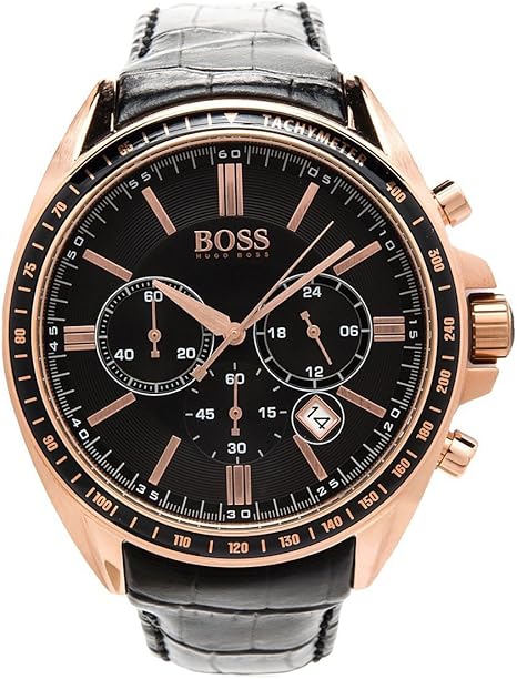 Hugo Boss Men's 1513092 Black Leather Analog Quartz Watch: Hugo Boss ...
