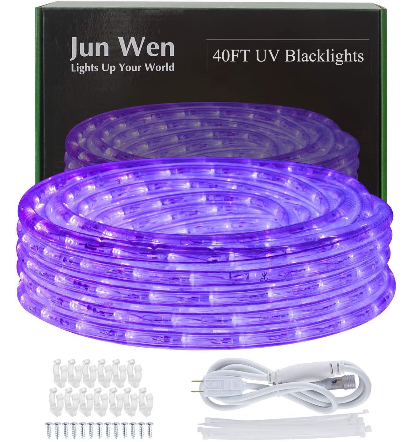 JUNWEN BlackLights LED Rope Strip Lights, 110V Outdoor Black Lights Kit ...