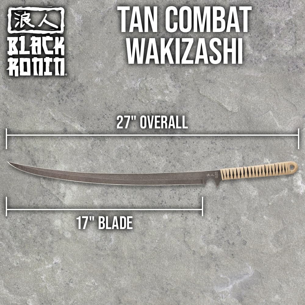BLACK RONIN Tan Combat Wakizashi Sword | 17" 420 Stainless Steel Blade ...