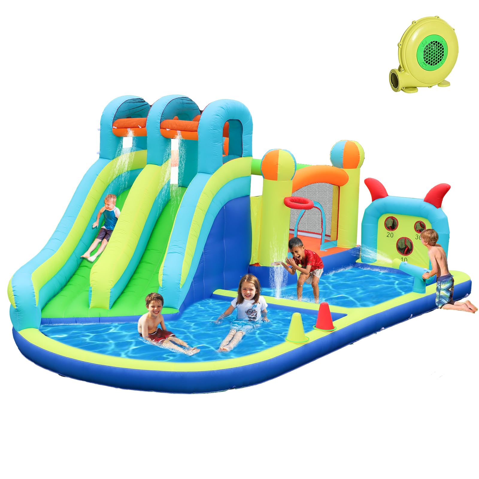 WelandFun Inflatable Water Slide Park with Splash Pool for Kids ...