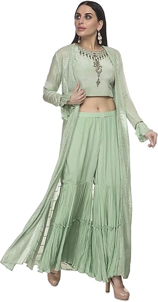 Buy MINI SINGH Designer Plazo Set with Choli and Jacket (Pista, X-Large ...