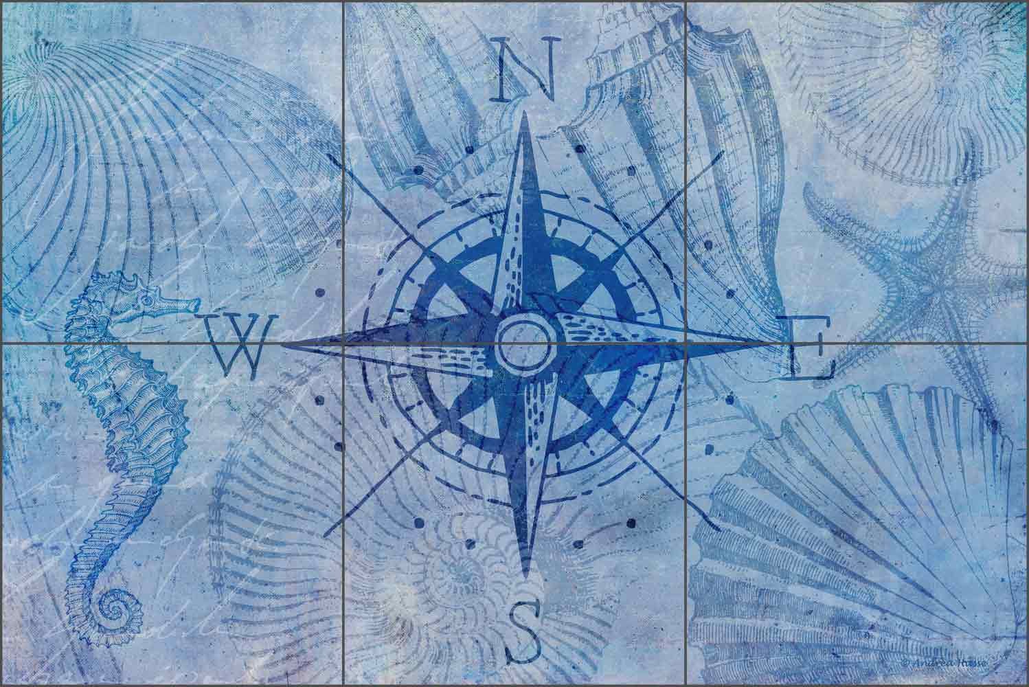 Tile Mural Backsplash Vintage Nautical Compass by Andrea Haase Ceramic ...