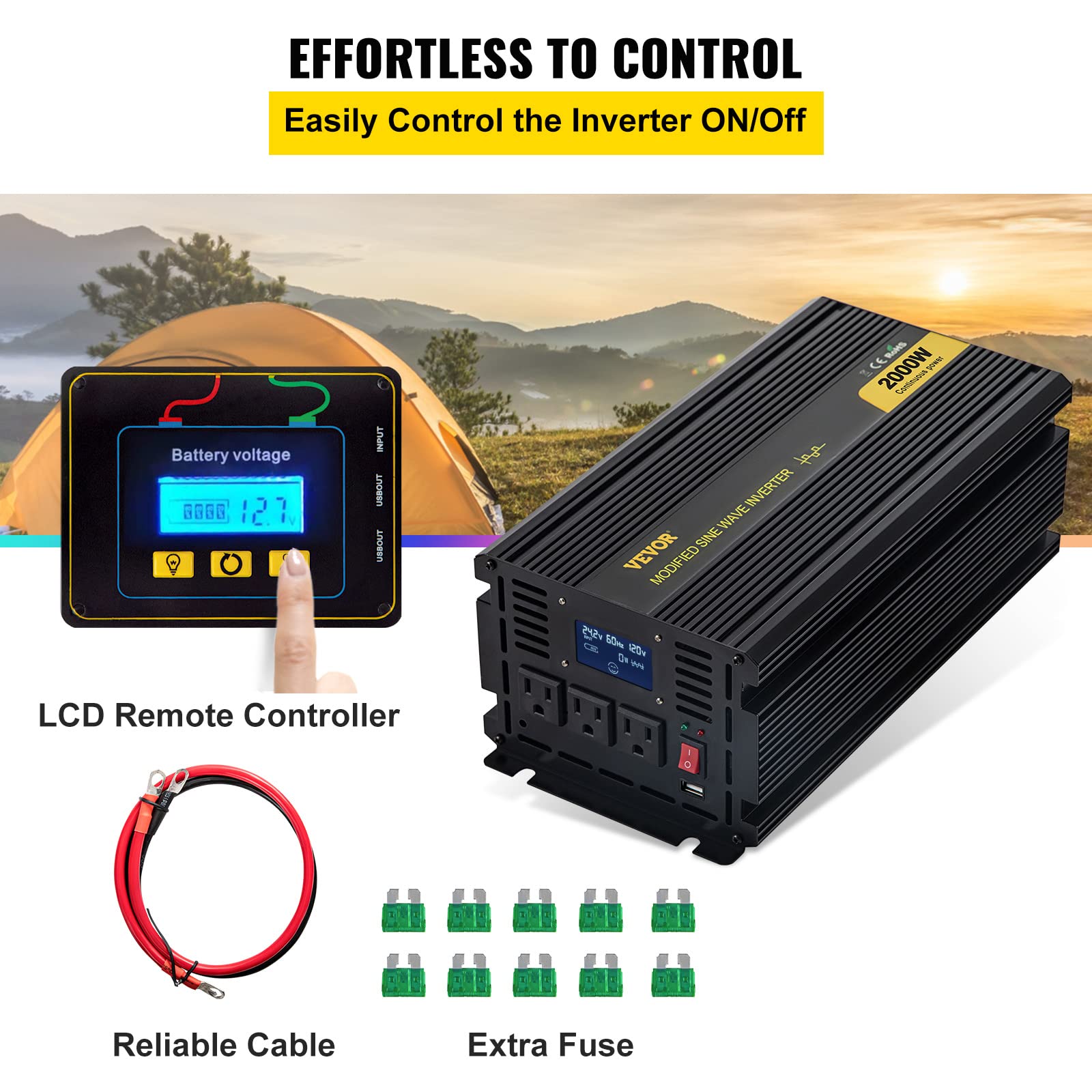 VEVOR Power Inverter, 2000W Modified Sine Wave Inverter, DC 24V To AC ...