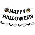 Amazon.com: Black Glitter Happy Halloween Banner - Halloween Hanging ...