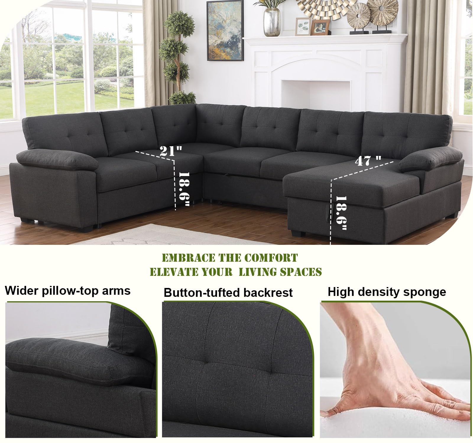 Mua asunflower Sectional Sleeper Sofa Pull Out Couch with Storage 118 ...