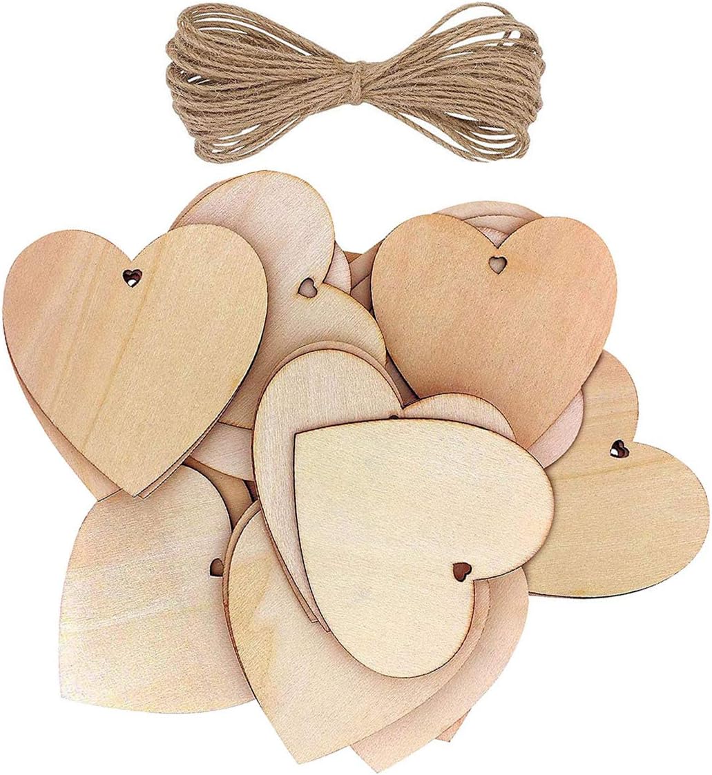 MJM Wooden Hearts, Heart-Shaped Wood Decoration with Natural Twine for ...