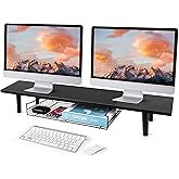 Amazon.com: Aothia Dual Monitor Stand Riser - Monitor Stand with Drawer ...