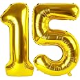 Amazon.com: Gold Number 15 Balloon 40 inch, 15 Number Balloons, 15th ...