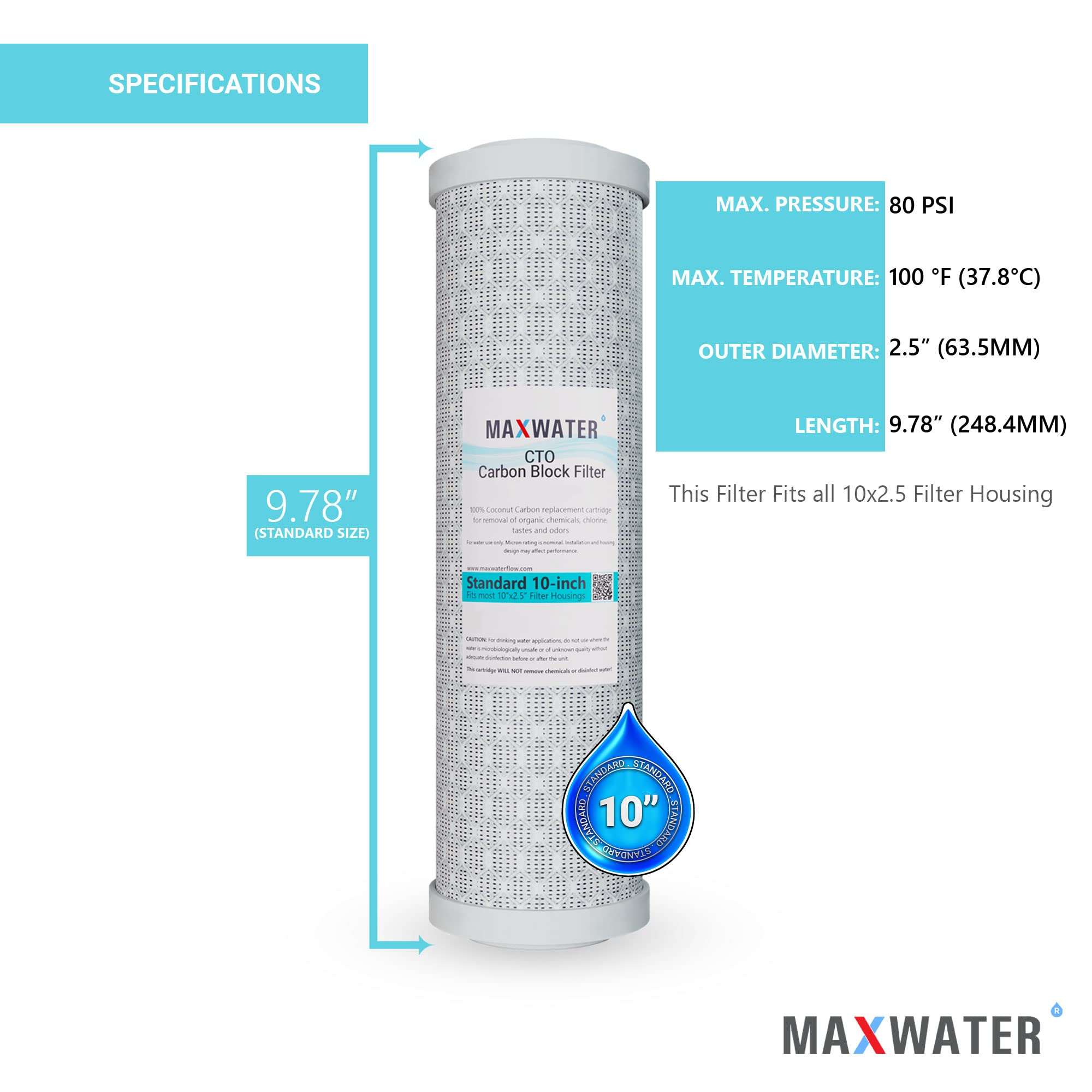 Mua Max Water 5 Micron 10 x 2.5 CTO Carbon Water Filter Cartridge for ...
