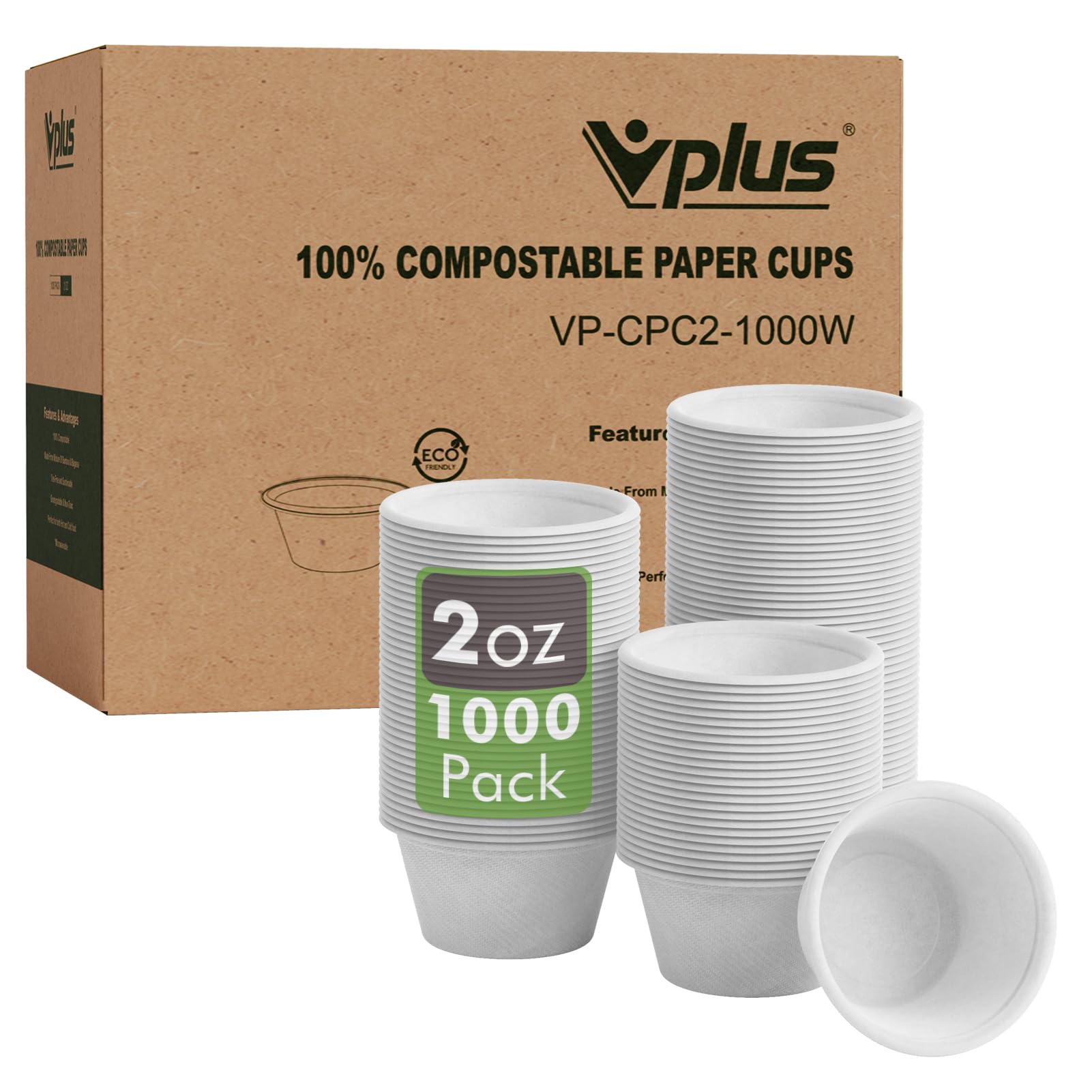 Vplus 1000 Pack 2 OZ Disposable Souffle Cups, 100% Compostable Portion ...