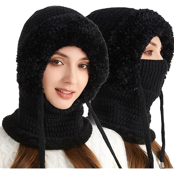Beanie Winter Hats For Women CCRFTGI Sherpa Hood, Fleece Ski Mask ...