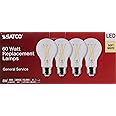 Satco S12462 8 Watt A19 LED Bulb, Clear, 2700K, Medium Base, 120 Volt, 4-Pack - Amazon.com