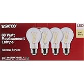 Satco S12462 8 Watt A19 LED Bulb, Clear, 2700K, Medium Base, 120 Volt, 4-Pack - Amazon.com