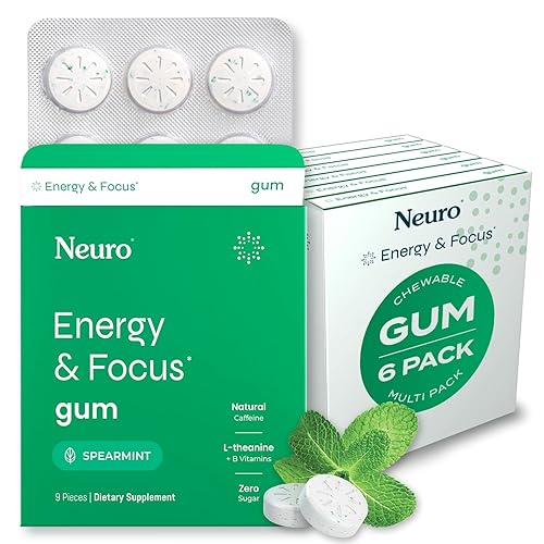NeuroGum Energy & Focus Gum (54 Count-6 Pack, Spearmint) | 40mg Natural ...