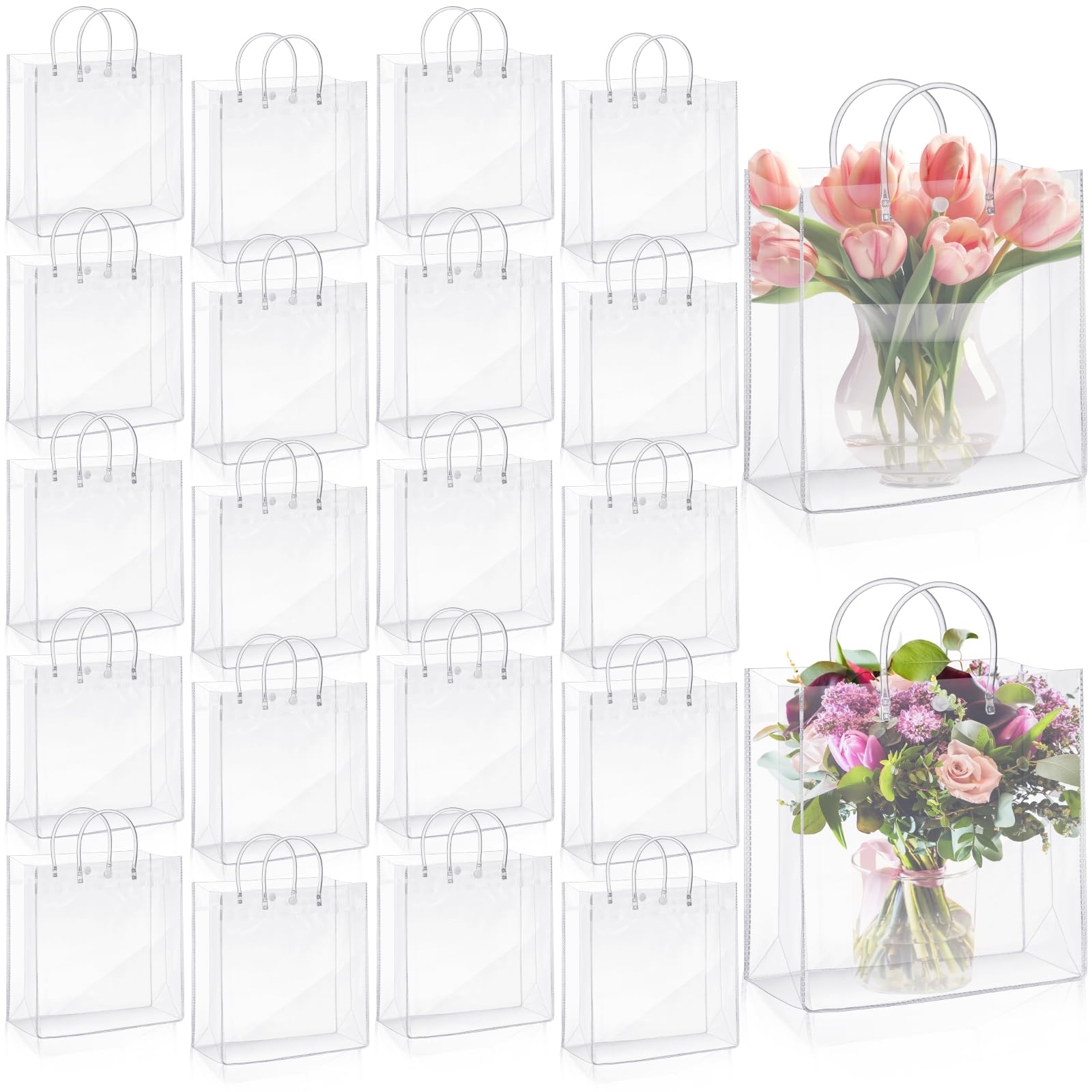 LEIFIDE 50 Pcs Clear Plastic Gift Bags with Handles PVC Reusable ...