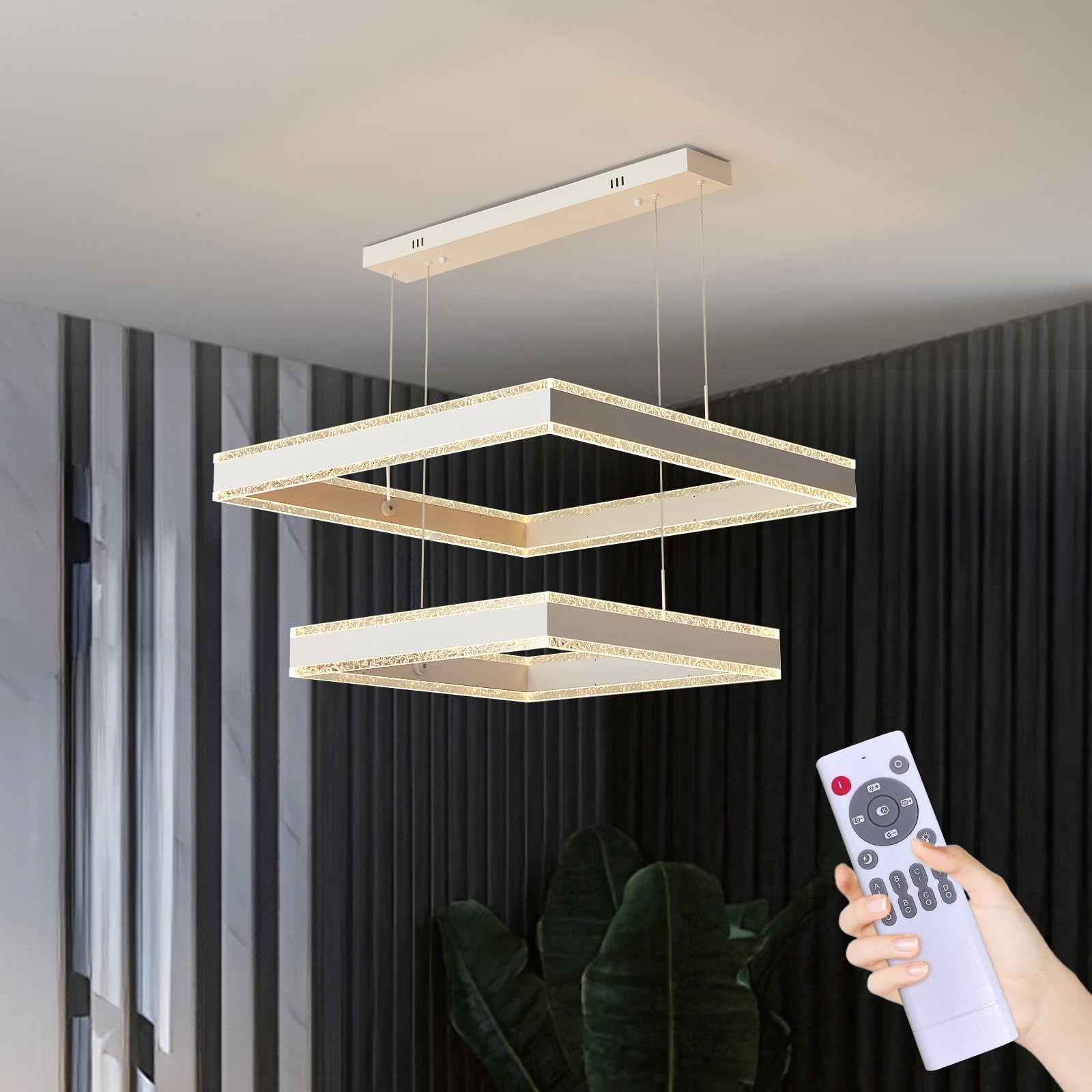 Wansi Shine LED Chandeliers with Remote: 24" Modern Dimmable LED Square ...