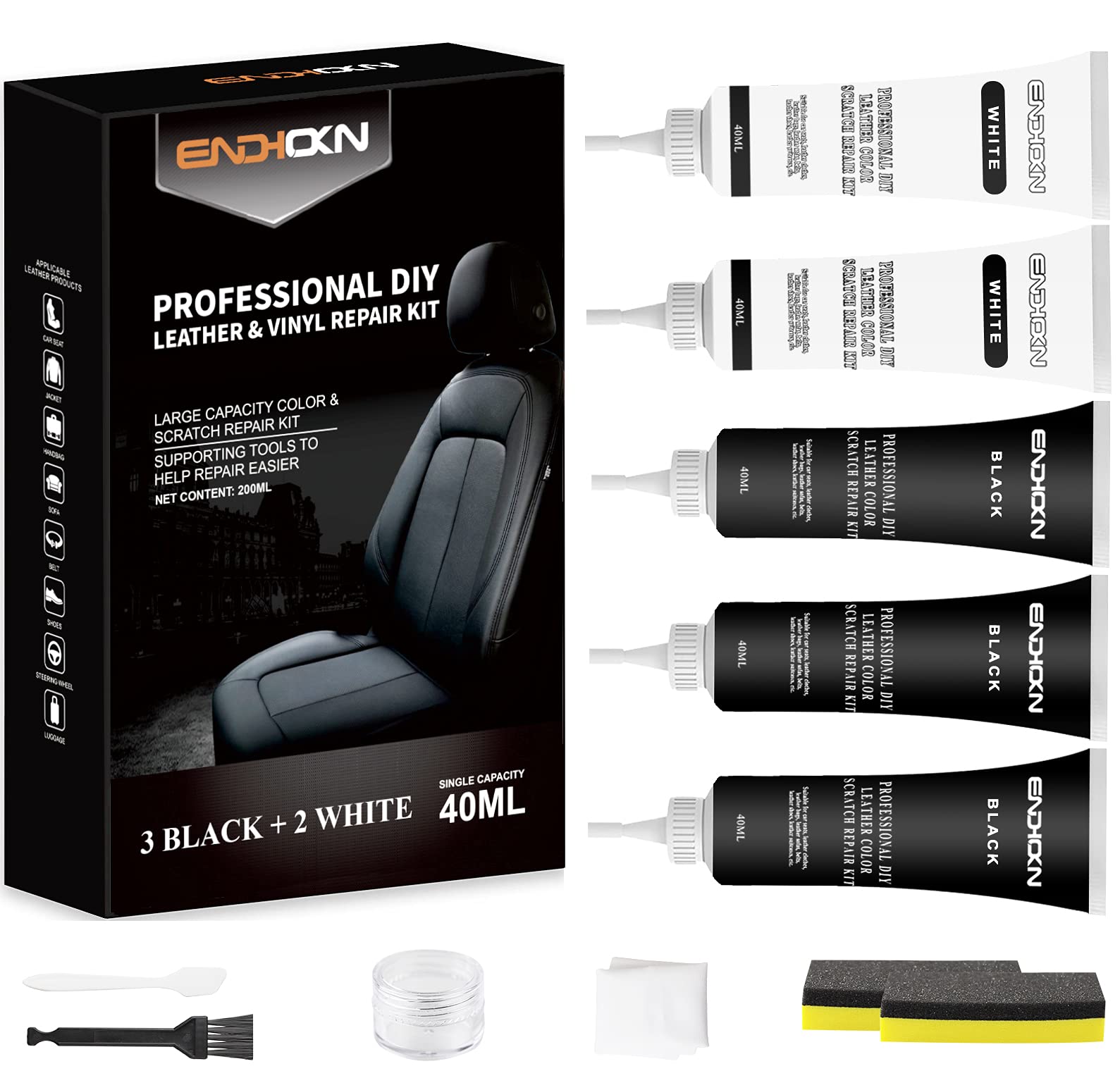 Black Leather Repair Kit ENDHOKN Vinyl Repair Kit-Furniture Sofa, Car ...