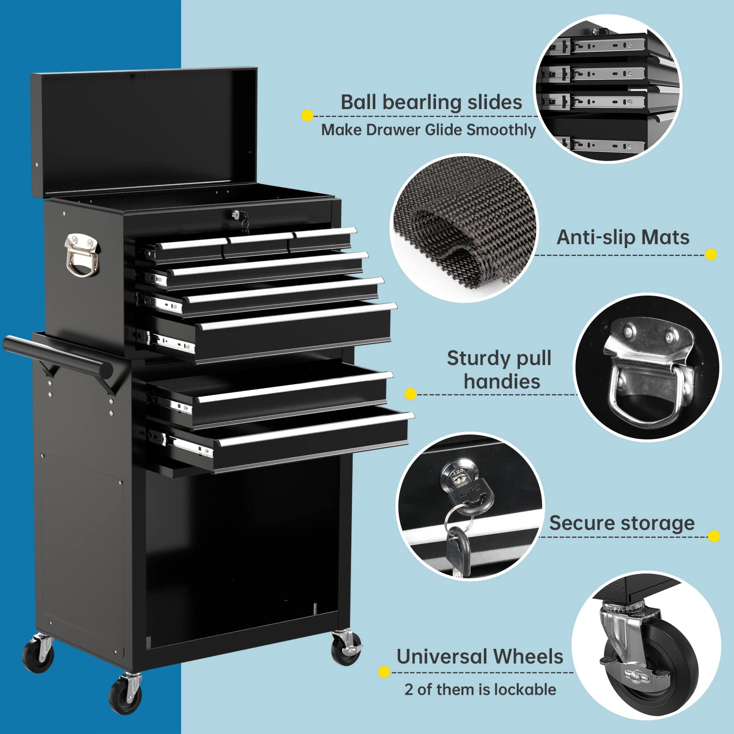 8-Drawers Rolling Tool Box With Wheels,Tool Chest With Drawers,High Capacity Portable Toolbox ...