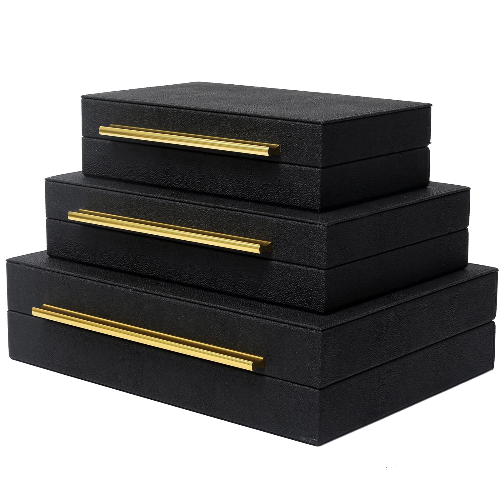 DECOR4SEASON Faux Shagreen Leather Jewelry Storage Boxes Set of 3 with ...