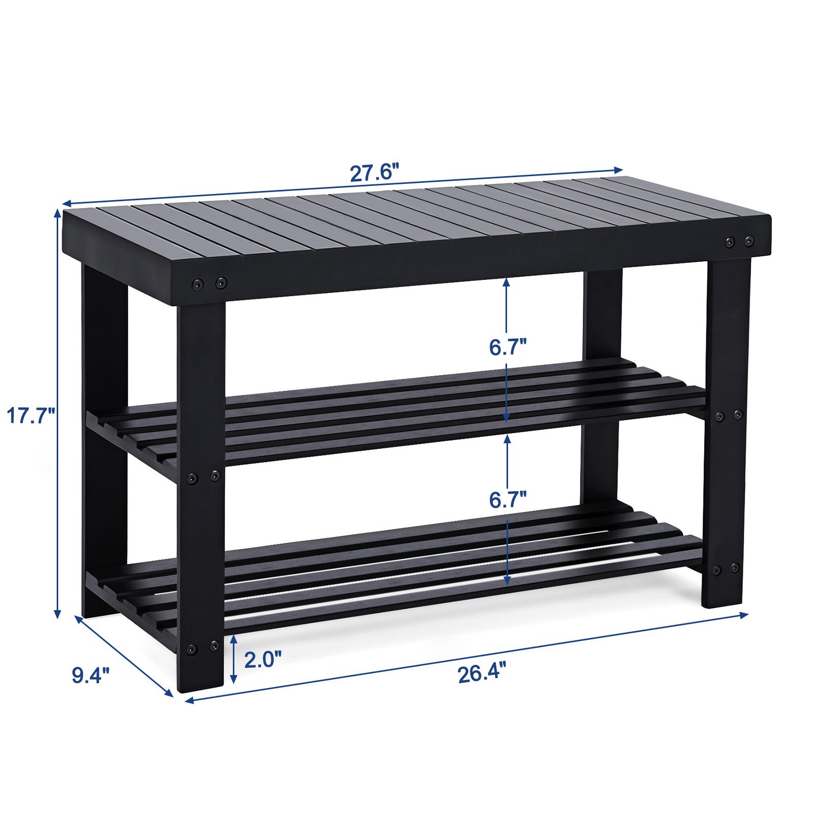 SONGMICS Black Shoe Rack Bench,3-Tier Bamboo Shoe Organizer,Storage ...