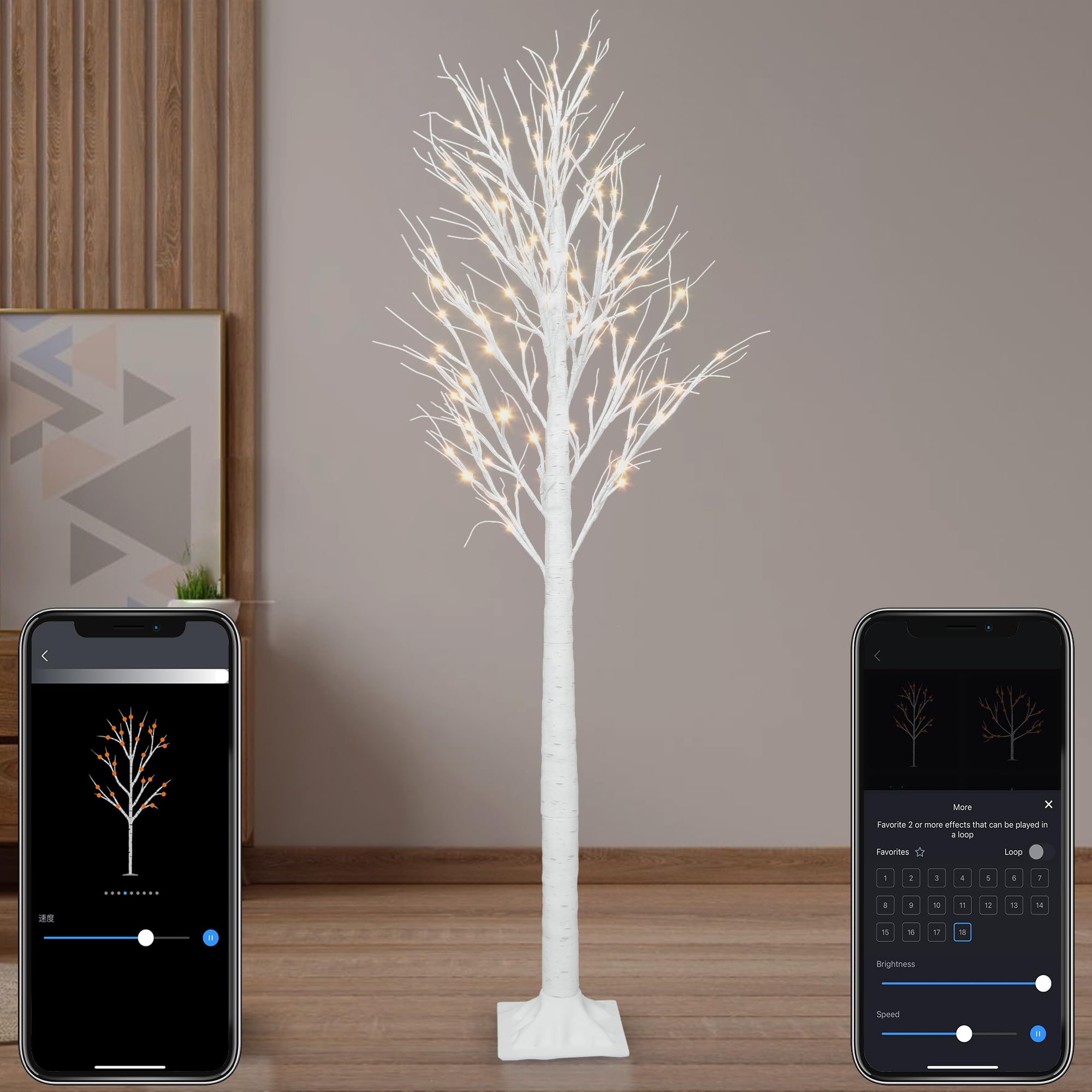 6FT Smart Lighted Birch Tree with LED Lights APP Control Dimmable Music ...