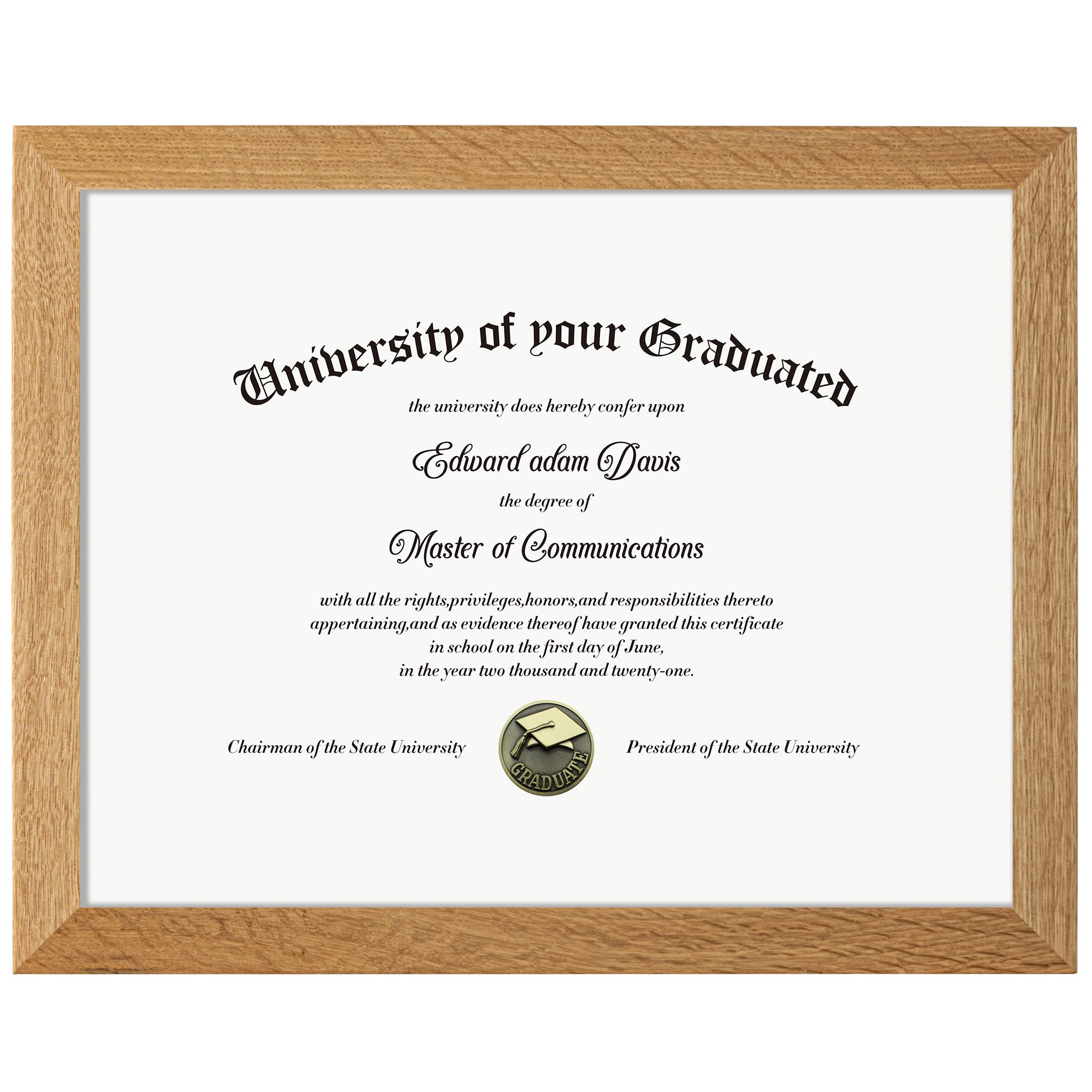 Fun Memories OAK Wood 11x14 Diploma Frame, Solid Oak Wood Certificate ...