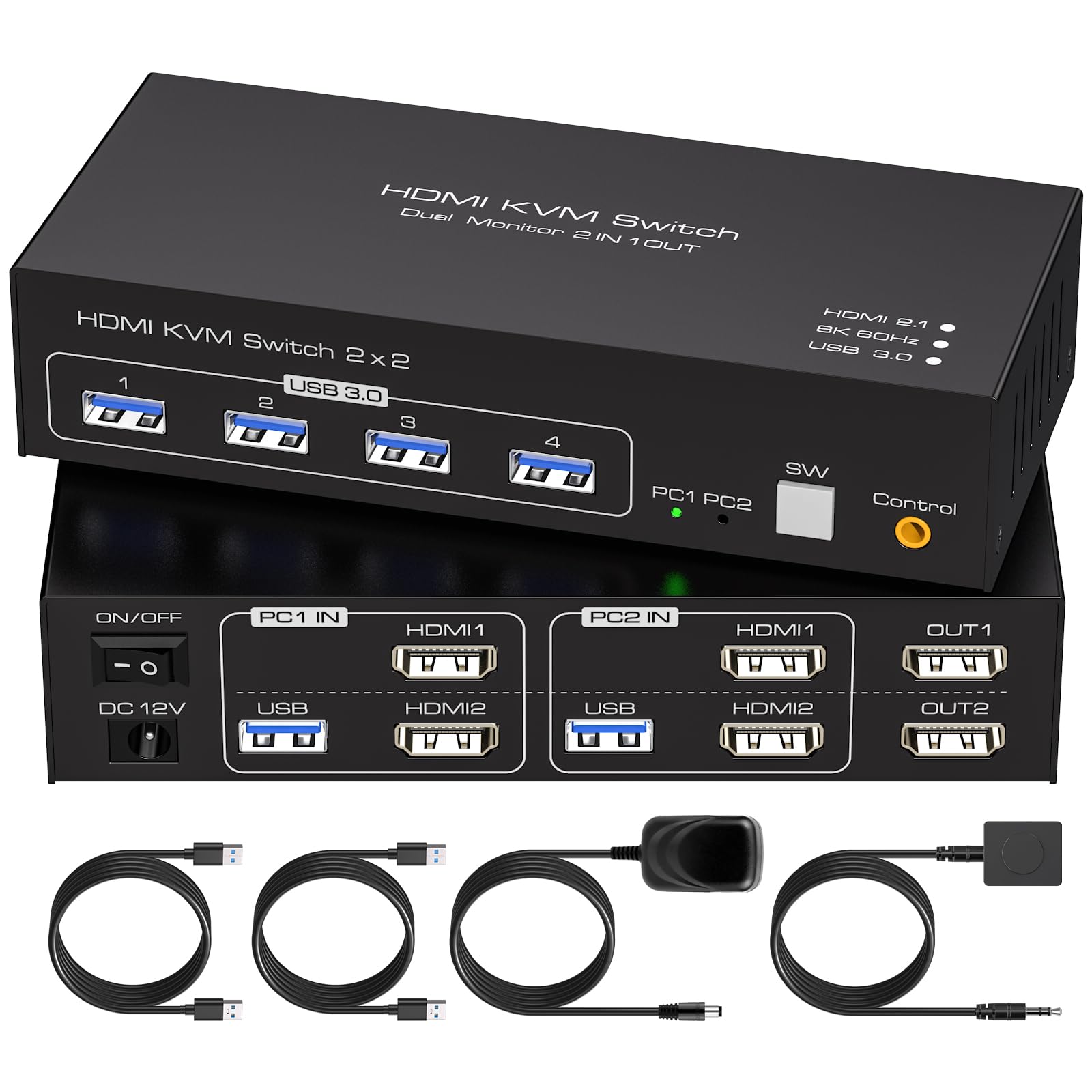 SPSWHD 8K60Hz HDMI KVM Switch 2 Monitors 2 Computers 4K120Hz Dual ...