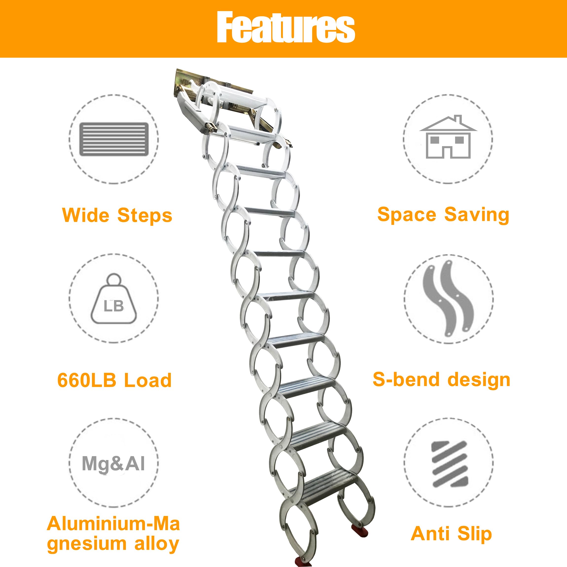 Mua TECHTONGDA Narrow Wall-Mounted Pulldown Attic Ladder - 12 Steps ...