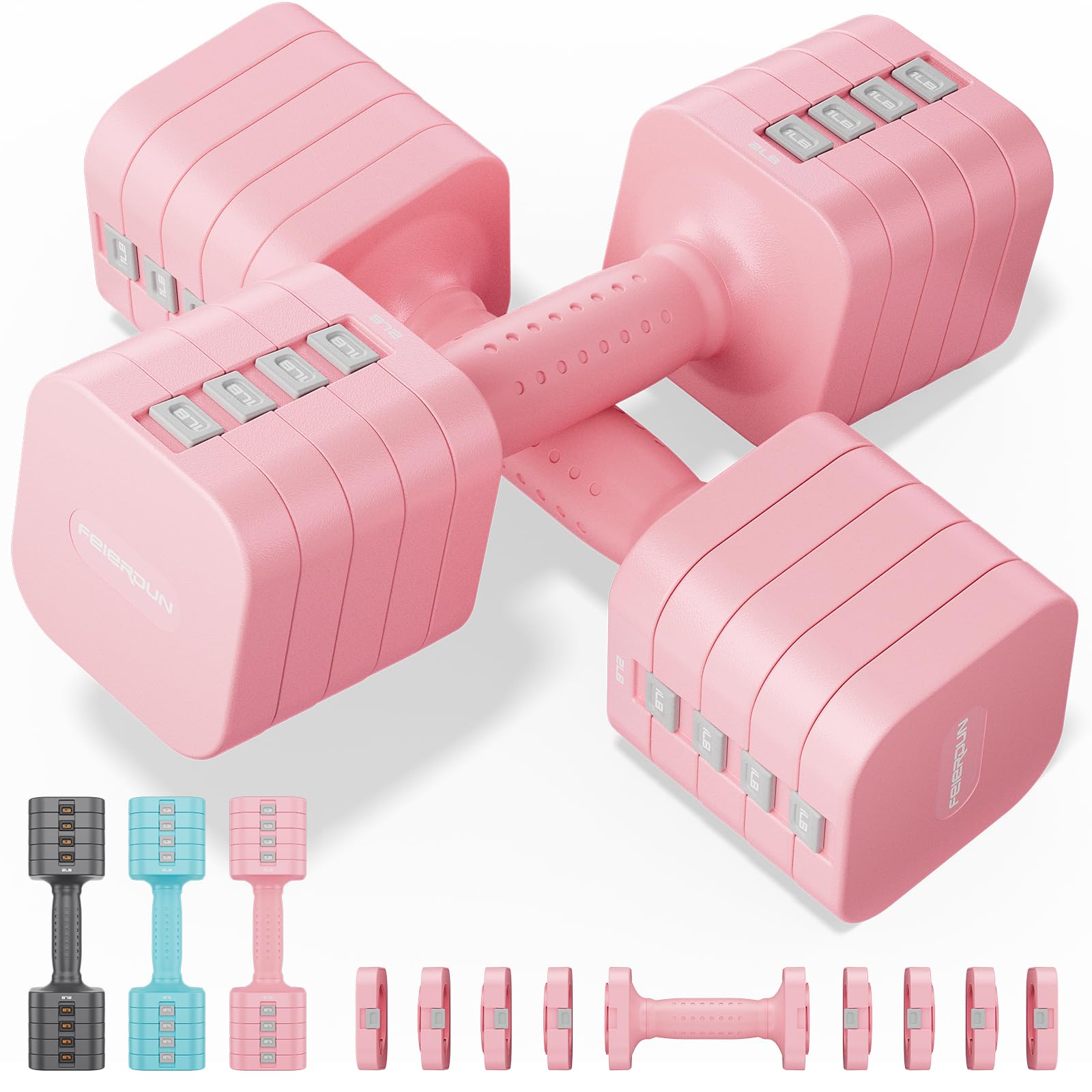 FEIERDUN 5-in-1 Adjustable Dumbbell Set, Each 10/8/6/4/2lbs Hand ...