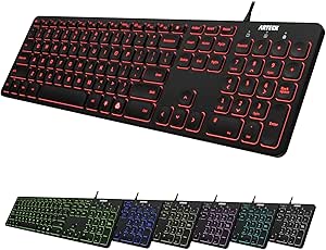 Amazon.com: Arteck USB Wired Keyboard Universal Backlit 7-Colors ...