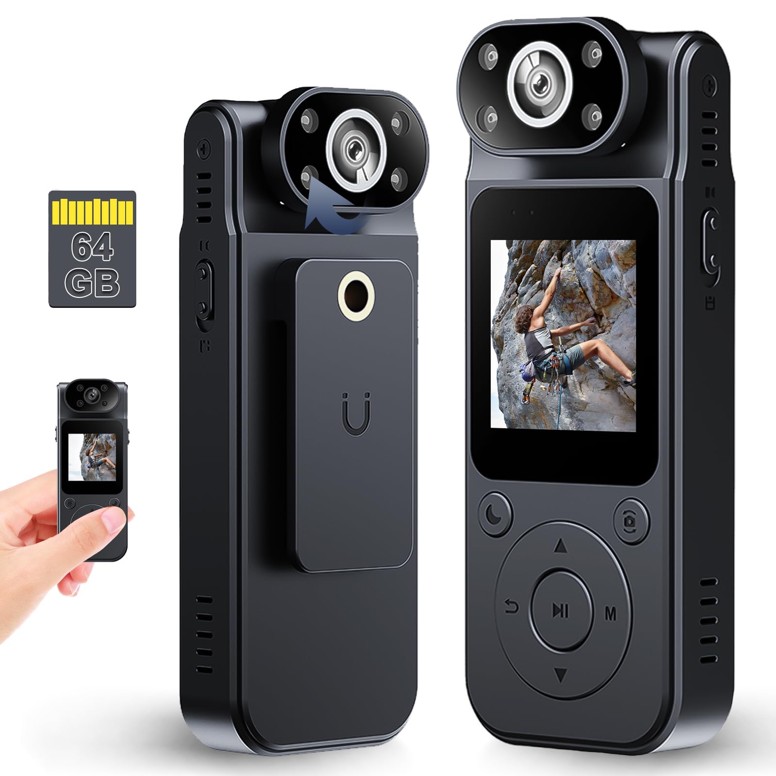 Body Camera, 1080P HD Body Cam with 64GB Card, Pocket Wearable Body ...
