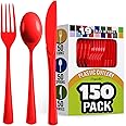 Amazon.com: 150 Pack Red Plastic Cutlery Set, Plastic Silverware Heavy ...