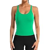 Amazon.com: ATTRACO Ribbed Workout Tank Tops for Women with Built in Bra Tight Racerback Scoop ...