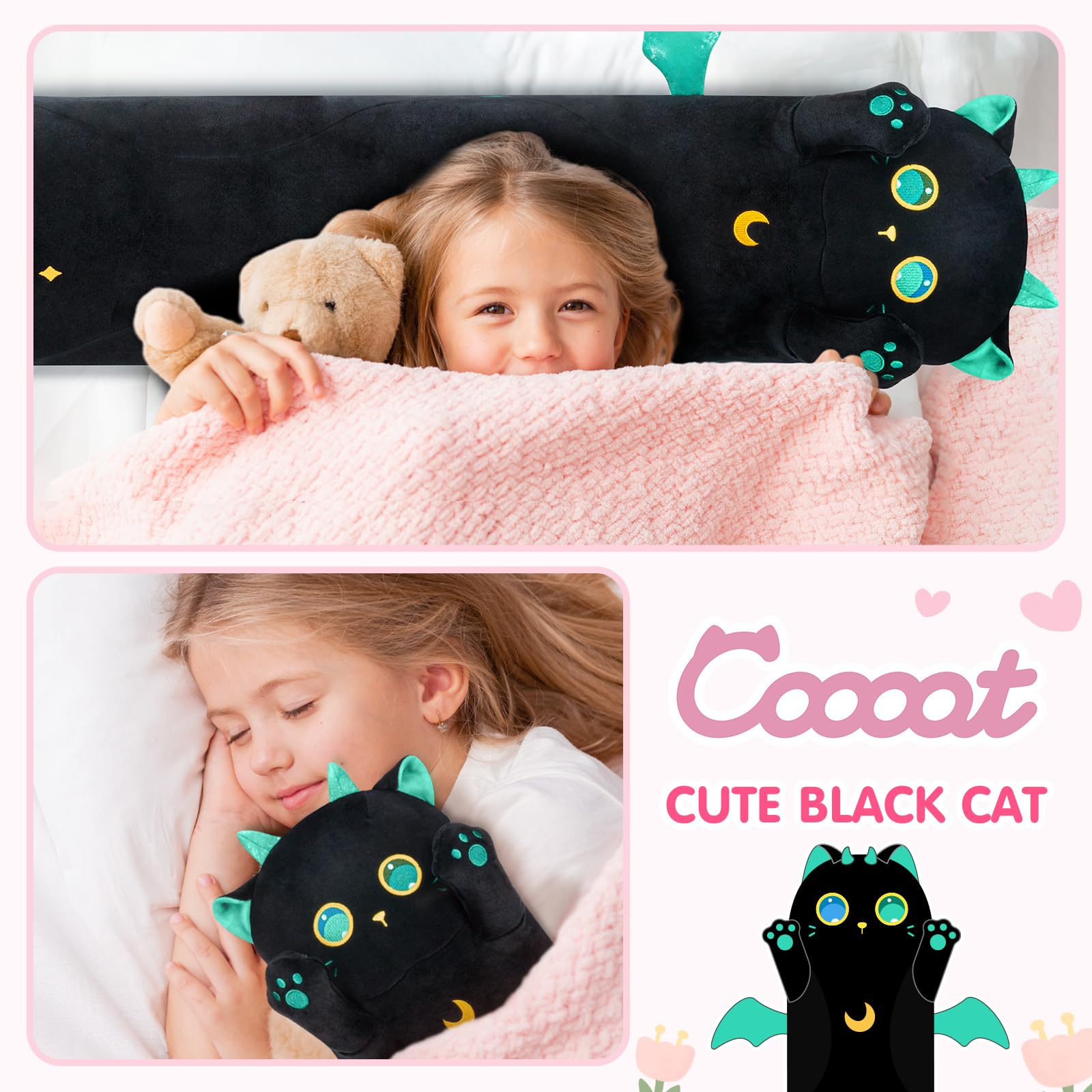Mua Long Cat Plush Body Pillow – Cute Black Cat Plushies Soft Stuffed ...