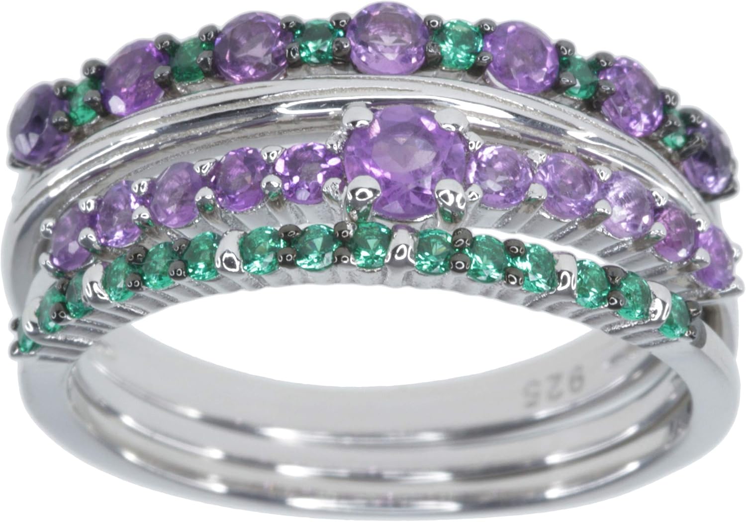 Amethyst Gemstone Stacked Set Of 4 Sterling Silver 925 Ring (R): Amazon ...