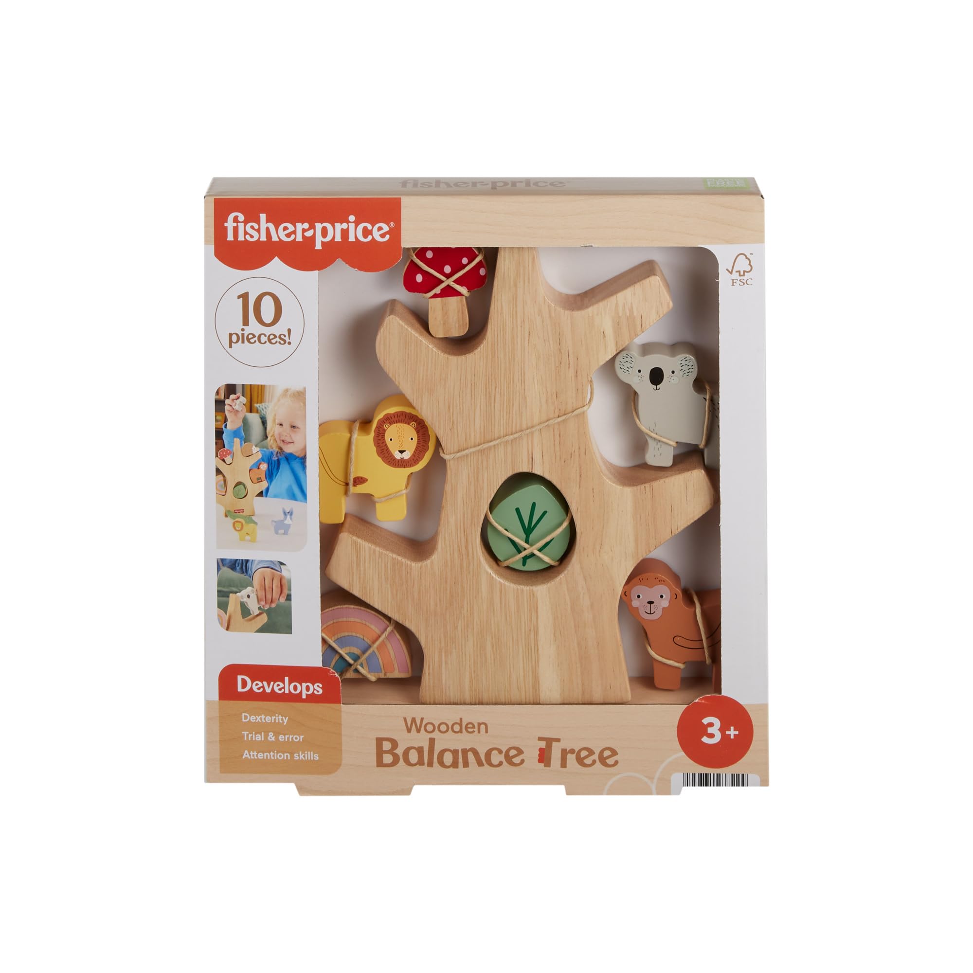 Fisher-Price Stacking Toy Wooden Balance Tree, 10 Wood Pieces for ...