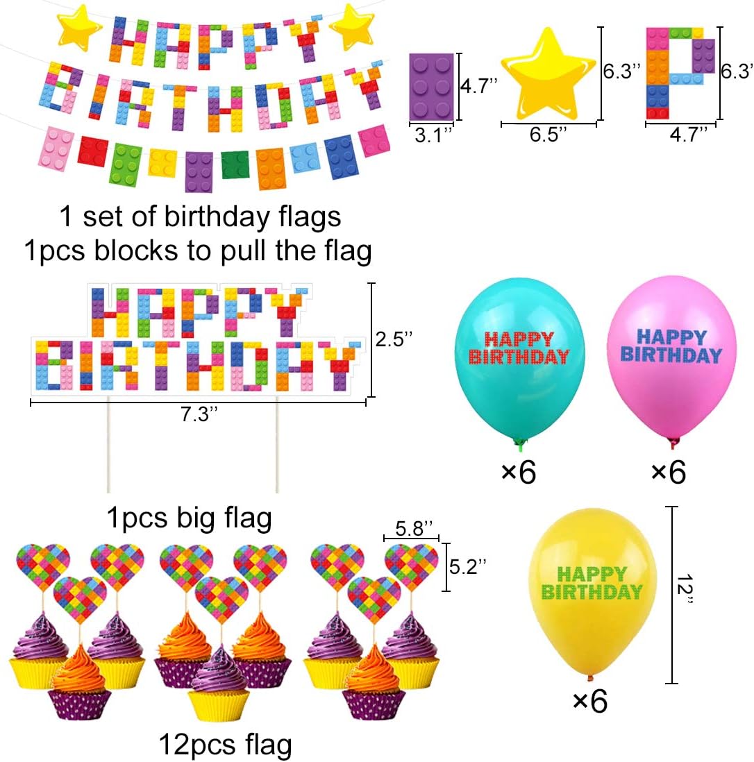 Building Blocks Theme Party Supplies ZSWQ-Colorful Brick and Block ...